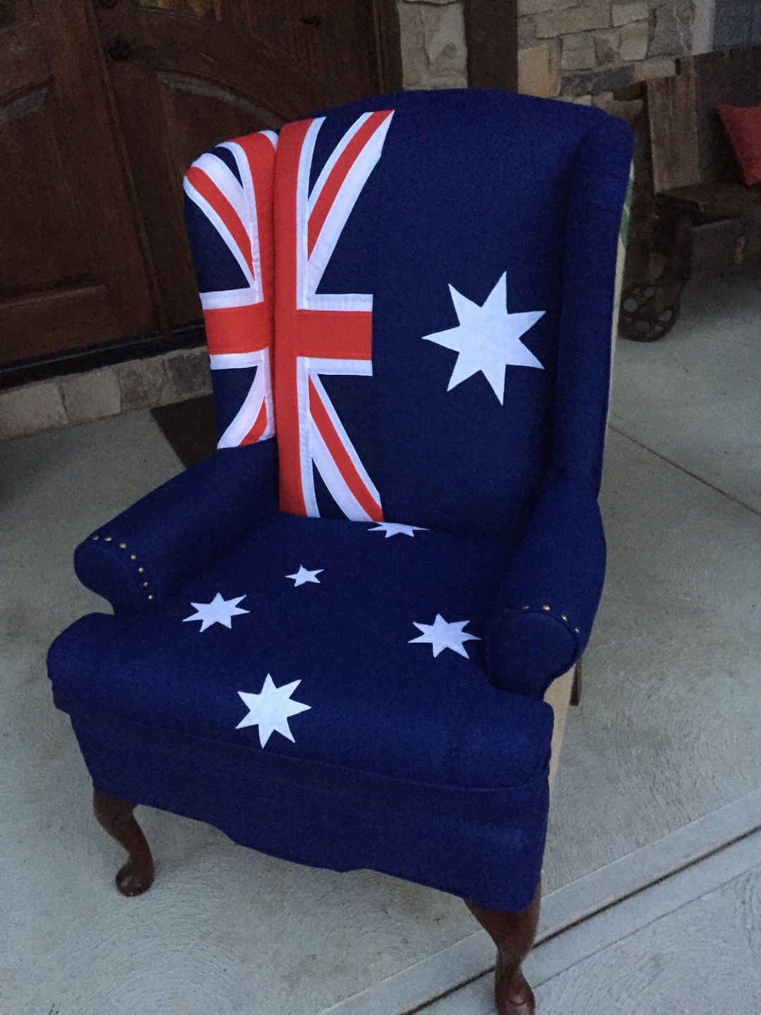 Flag Chair Vintage Wing Back Chairs Recovered With Heavy Cotton in the ...