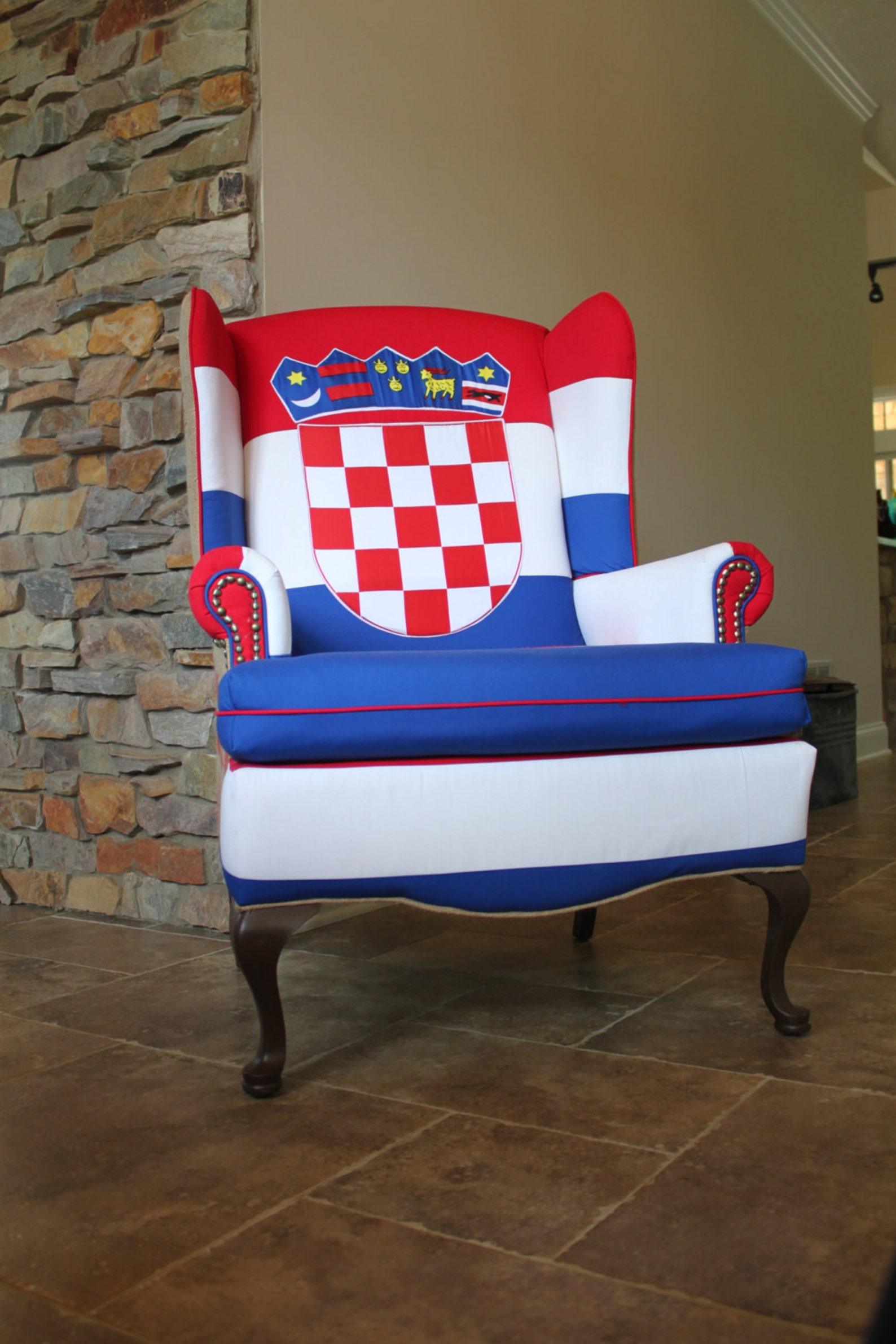 Flag Chair Vintage Wing Back Chairs Recovered With Heavy Cotton in the ...