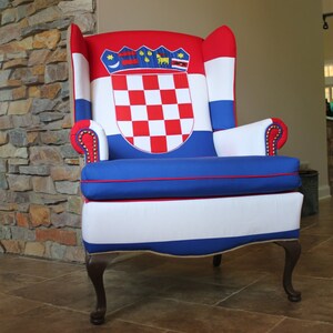 Flag Chair - Vintage Wing Back Chairs Recovered With Heavy Cotton in ...