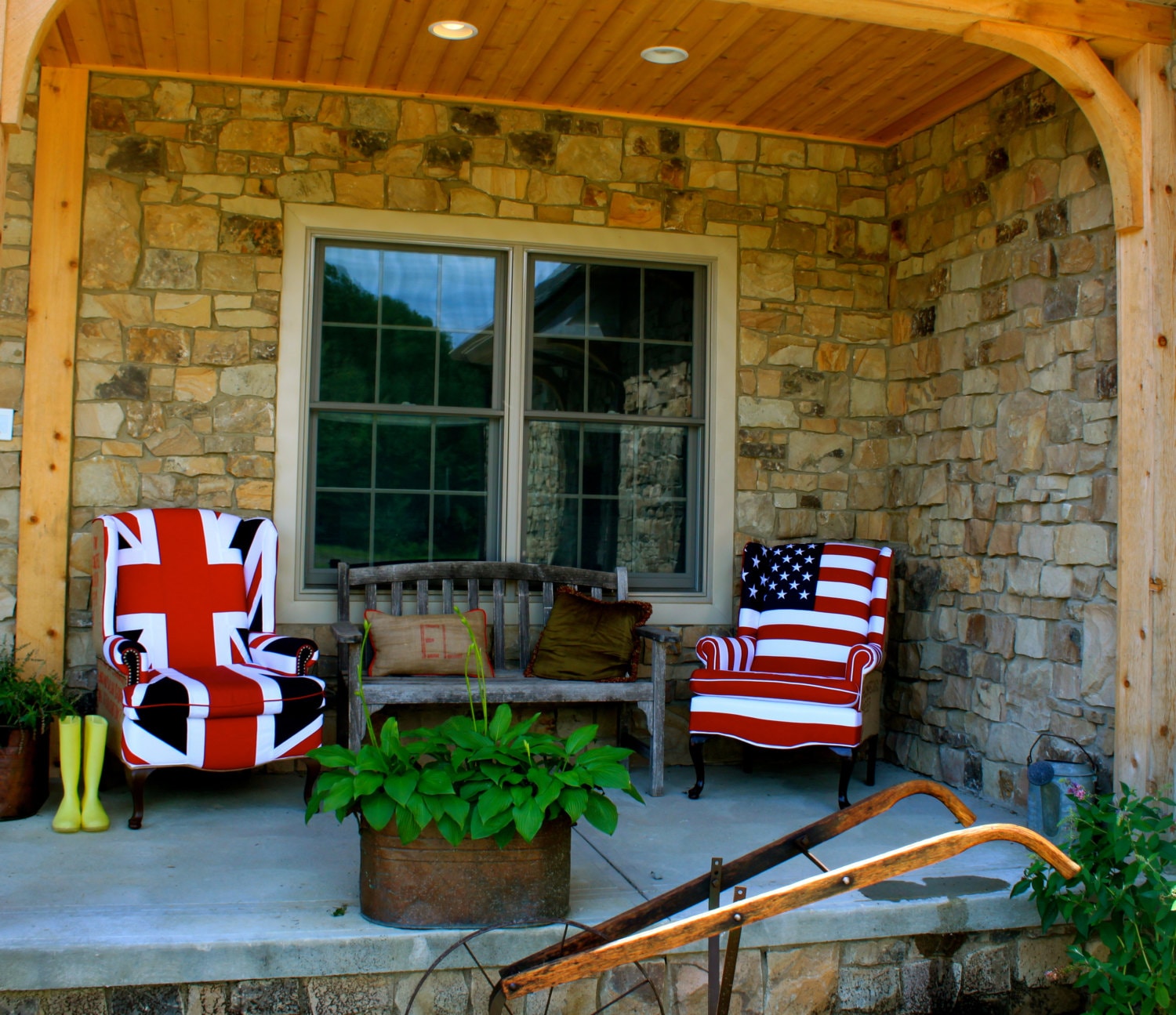 Flag Chair Vintage Wing Back Chairs Recovered With Heavy Cotton in the ...