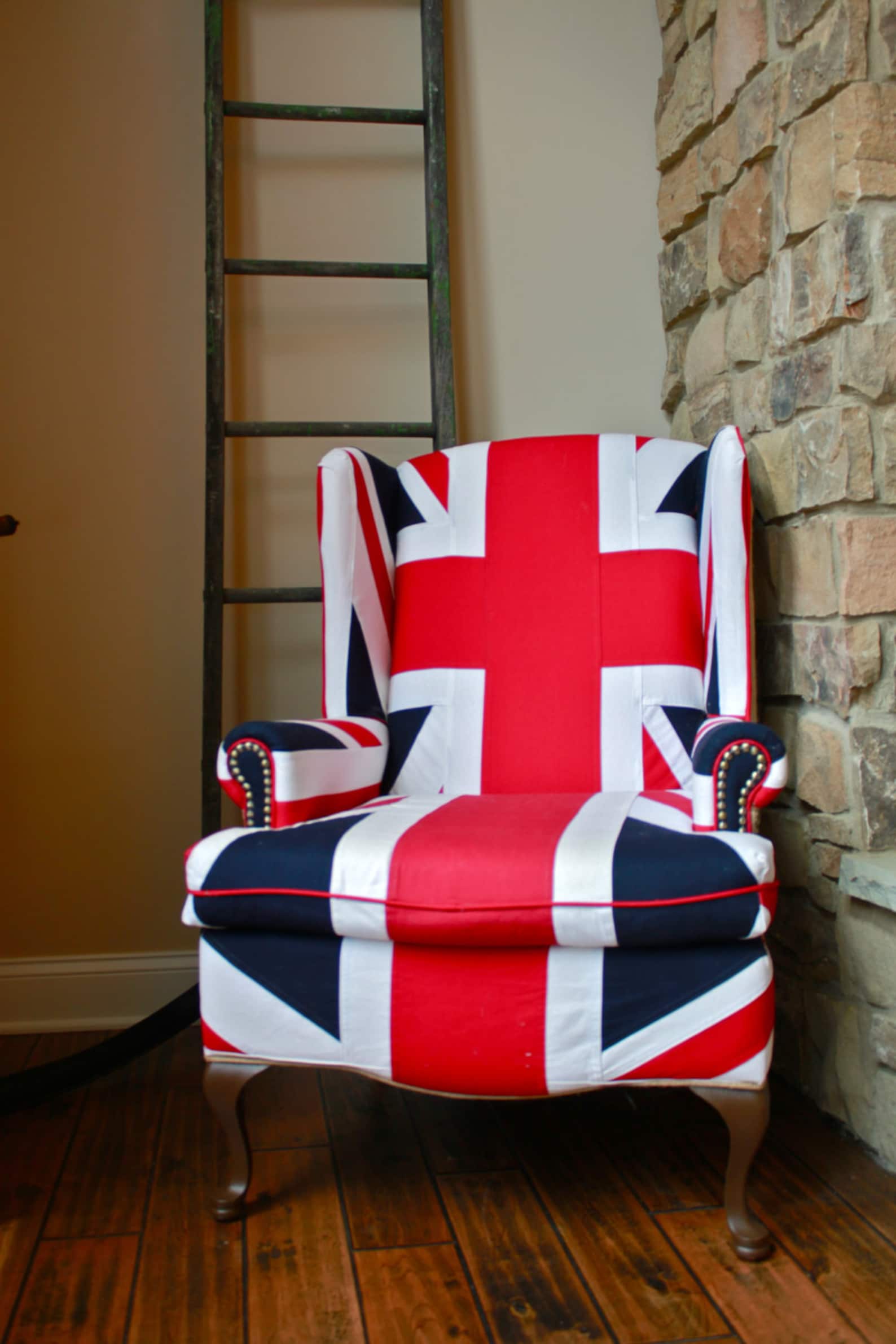 Flag Chair - Vintage Wing Back Chairs Recovered With Heavy Cotton in ...