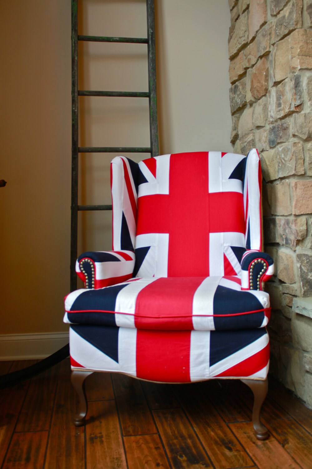 Flag Chair - Vintage Wing Back Chairs Recovered With Heavy Cotton in ...
