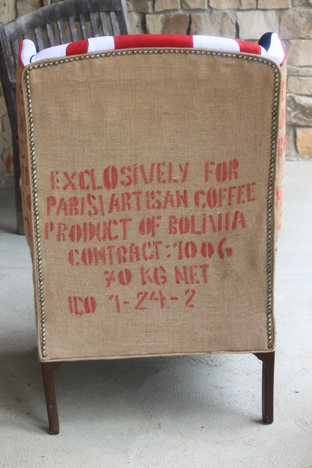 Flag Chair Vintage Wing Back Chairs Recovered With Heavy Cotton in the ...