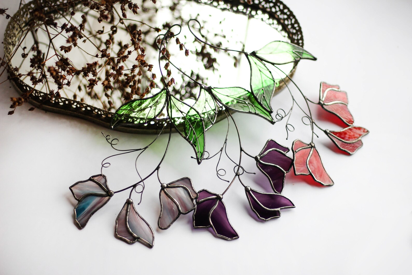 Sweet pea Stained glass sprig sweet pea stained glass window | Etsy