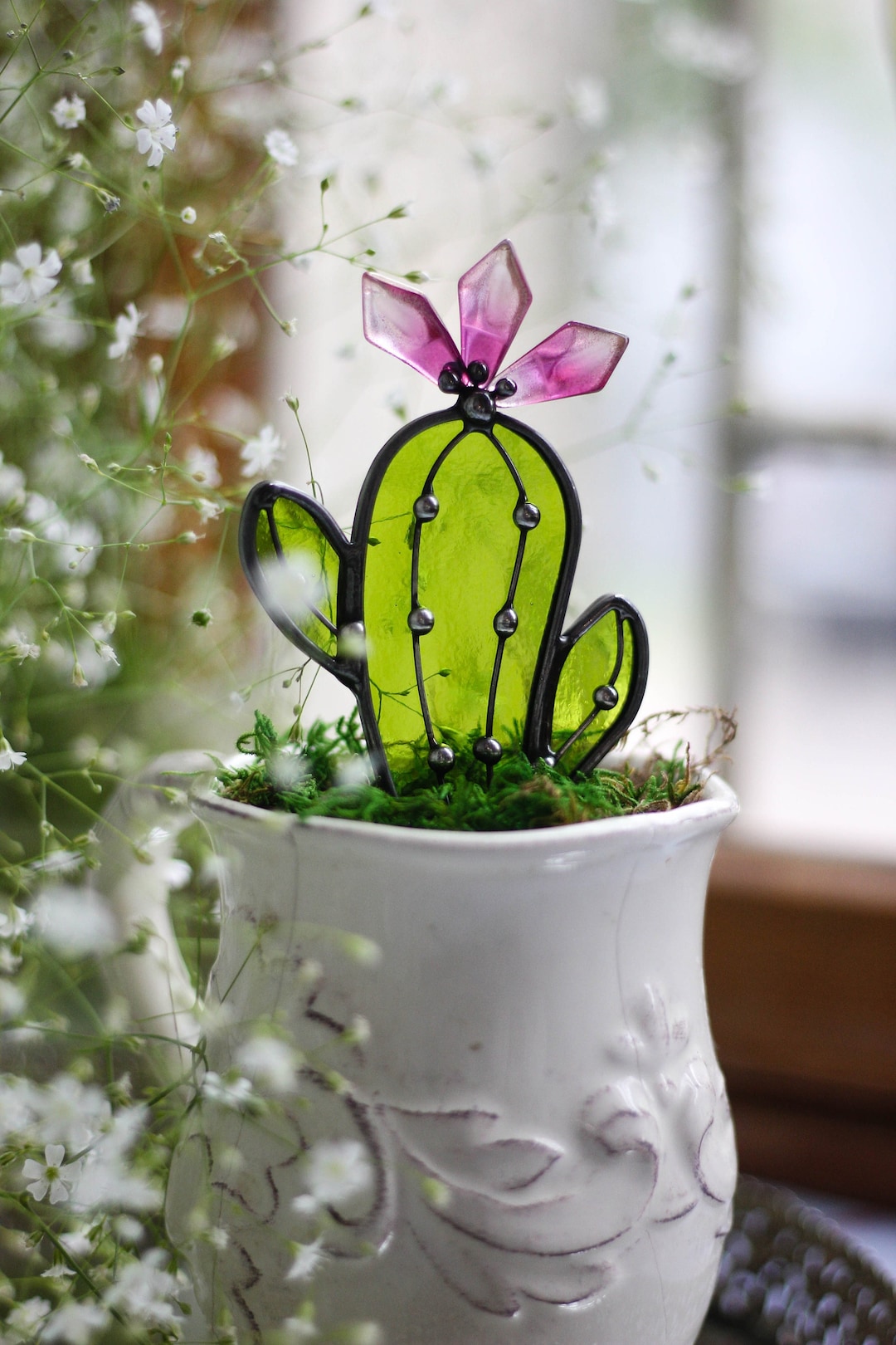 Cactus With Violet Flower, Stained Glass Cactus, Succulent Plant ...