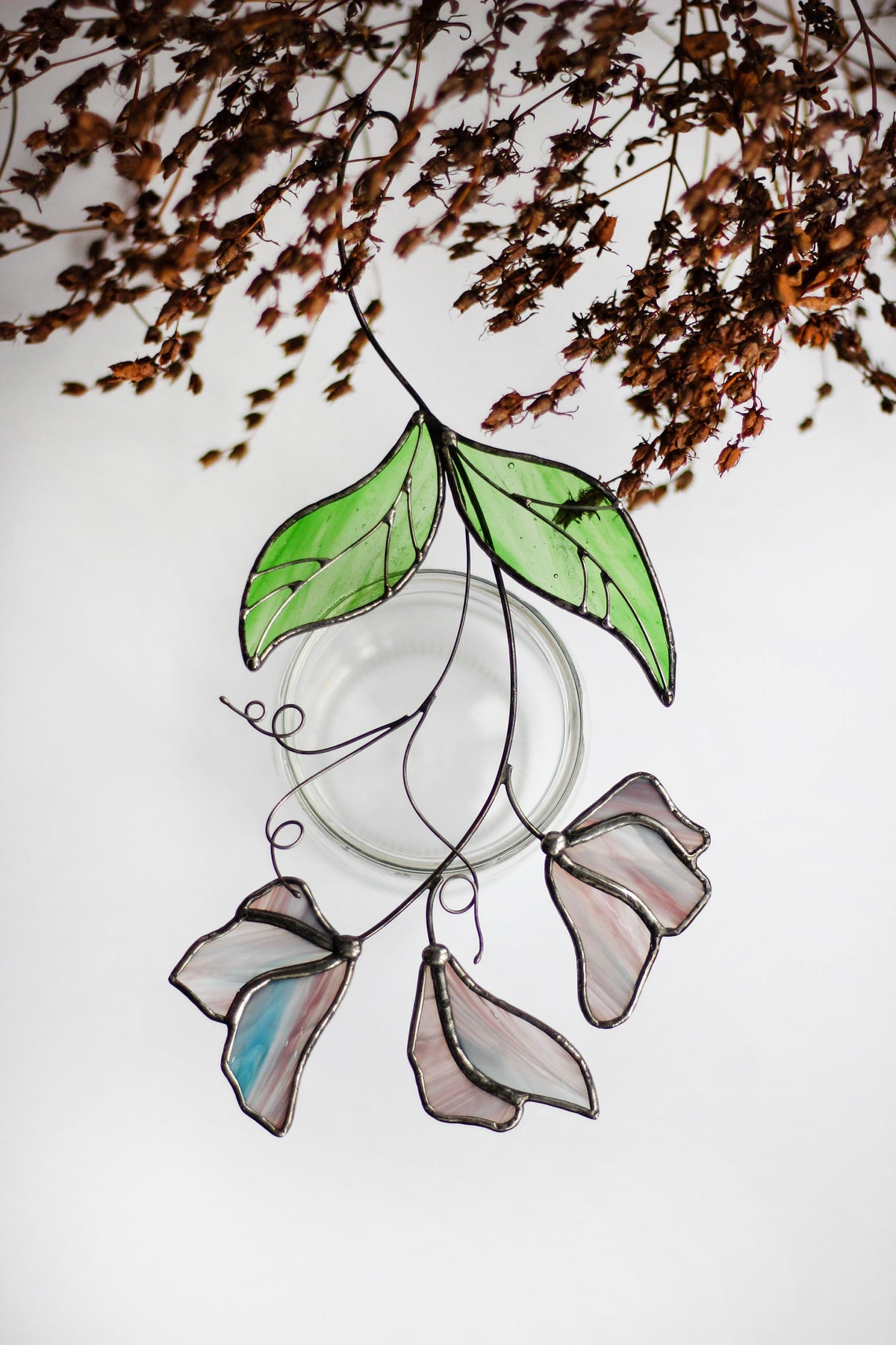 Sweet pea Stained glass sprig sweet pea stained glass window | Etsy