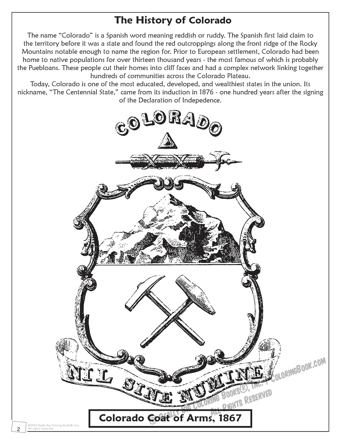 Colorado State Coloring Book 8.5 X 11 - Colorado Coloring Book ...