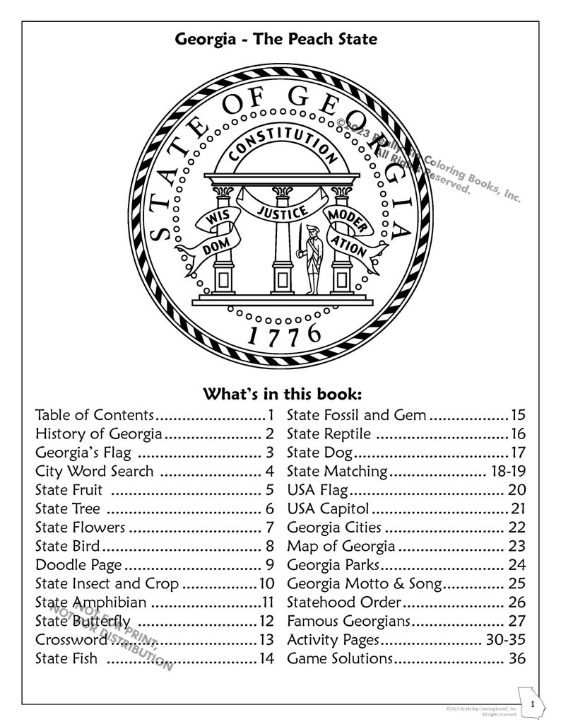 Georgia State Coloring Book 8.5 X 11 - Etsy