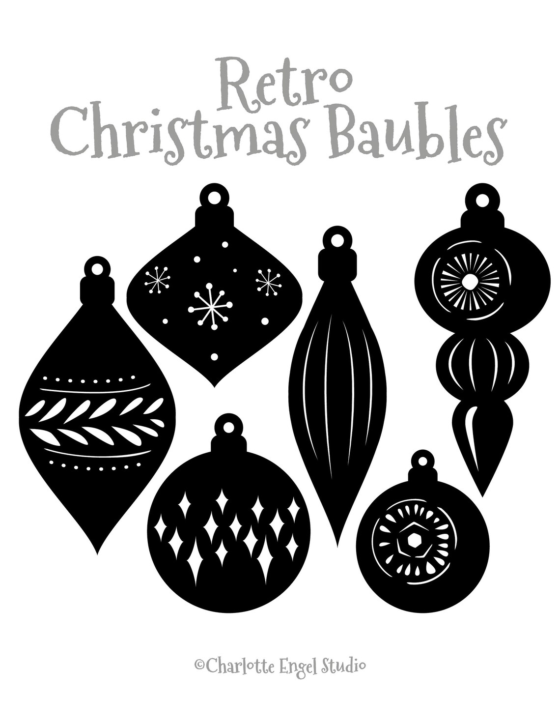 Retro Christmas Baubles for Papercutting DIY, Mid Century Modern ...