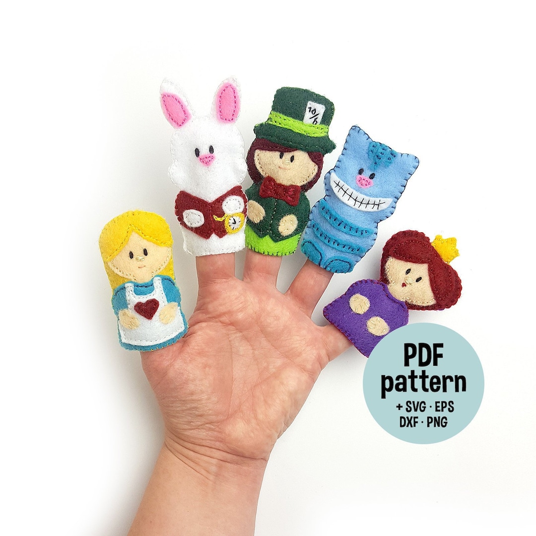 Alice in Wonderland Finger Puppets Pdf Pattern: Alice, White Rabbit ...