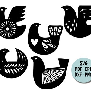 Scandinavian Retro Birds for Papercutting DIY. Wedding, Baby Shower ...