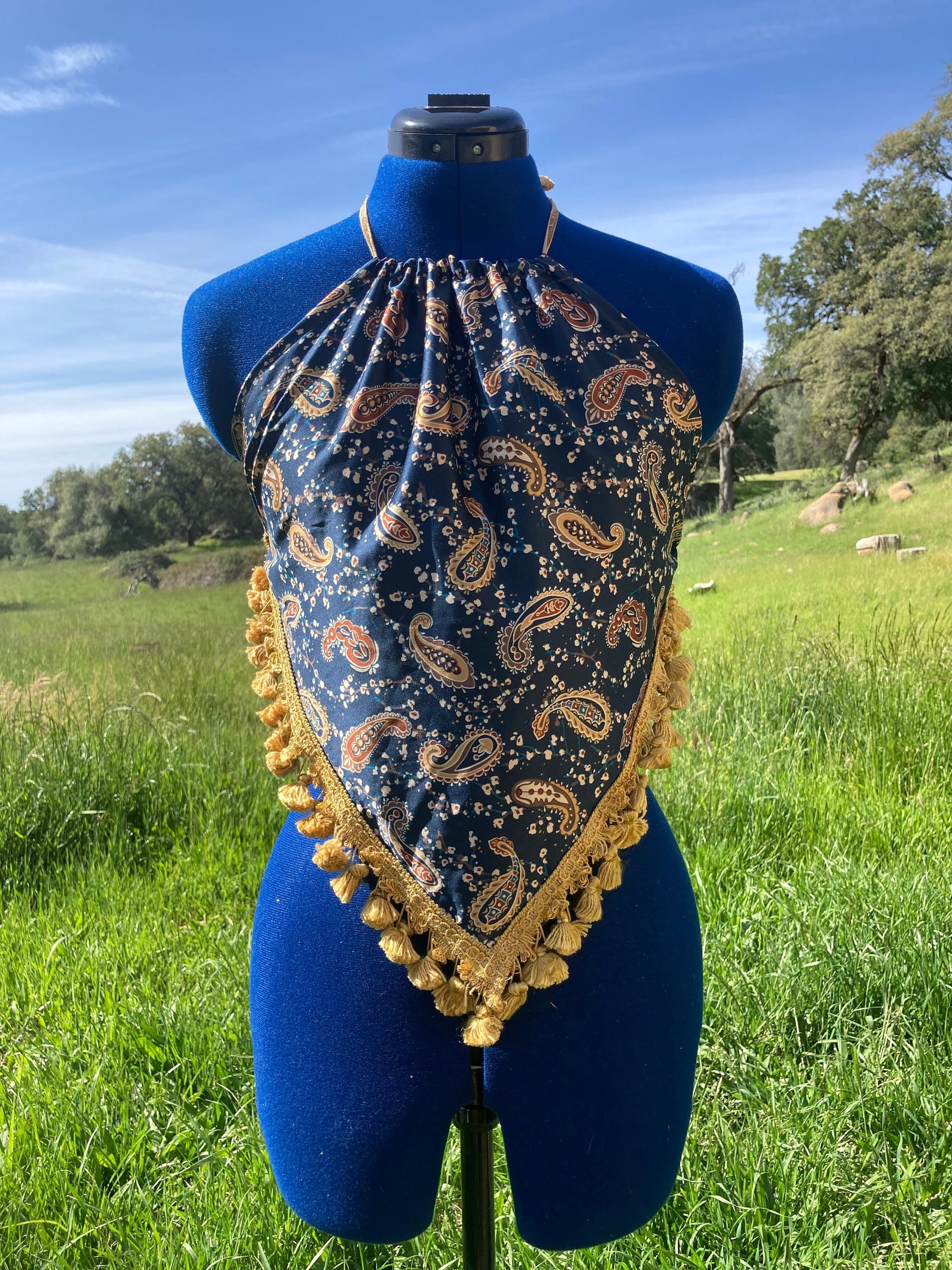 Double Lined Handmade Fringe Halter Top Available in Floral, Paisley ...