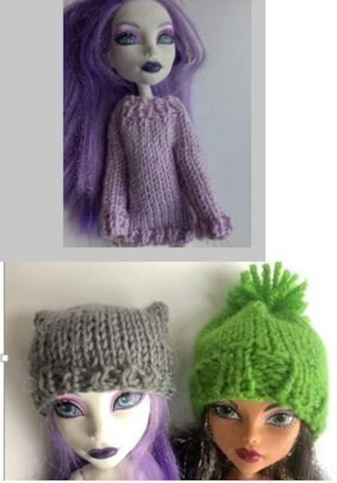 Monster High PDF Digital Knitting Patterns X2 Rib Neck Jumper and Hats ...