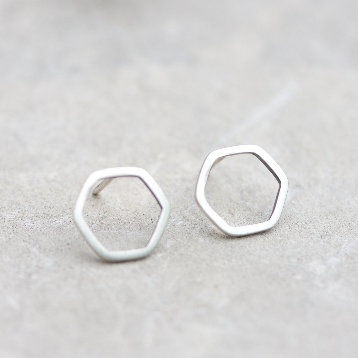Hexagon Studs - Sterling Silver Stud Earrings - Minimal, Simple Every ...