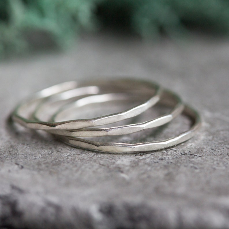 Skinny Faceted Ring Tiny Stackable Ring in Sterling Silver - Etsy