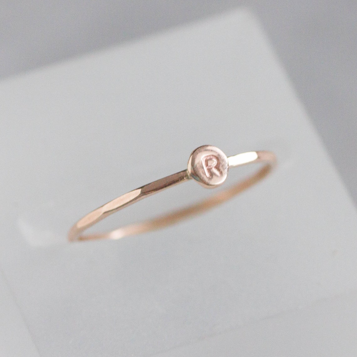 Rose Gold Initial Ring, Tiny Dainty Stacking Ring, 9K Rose Gold ...