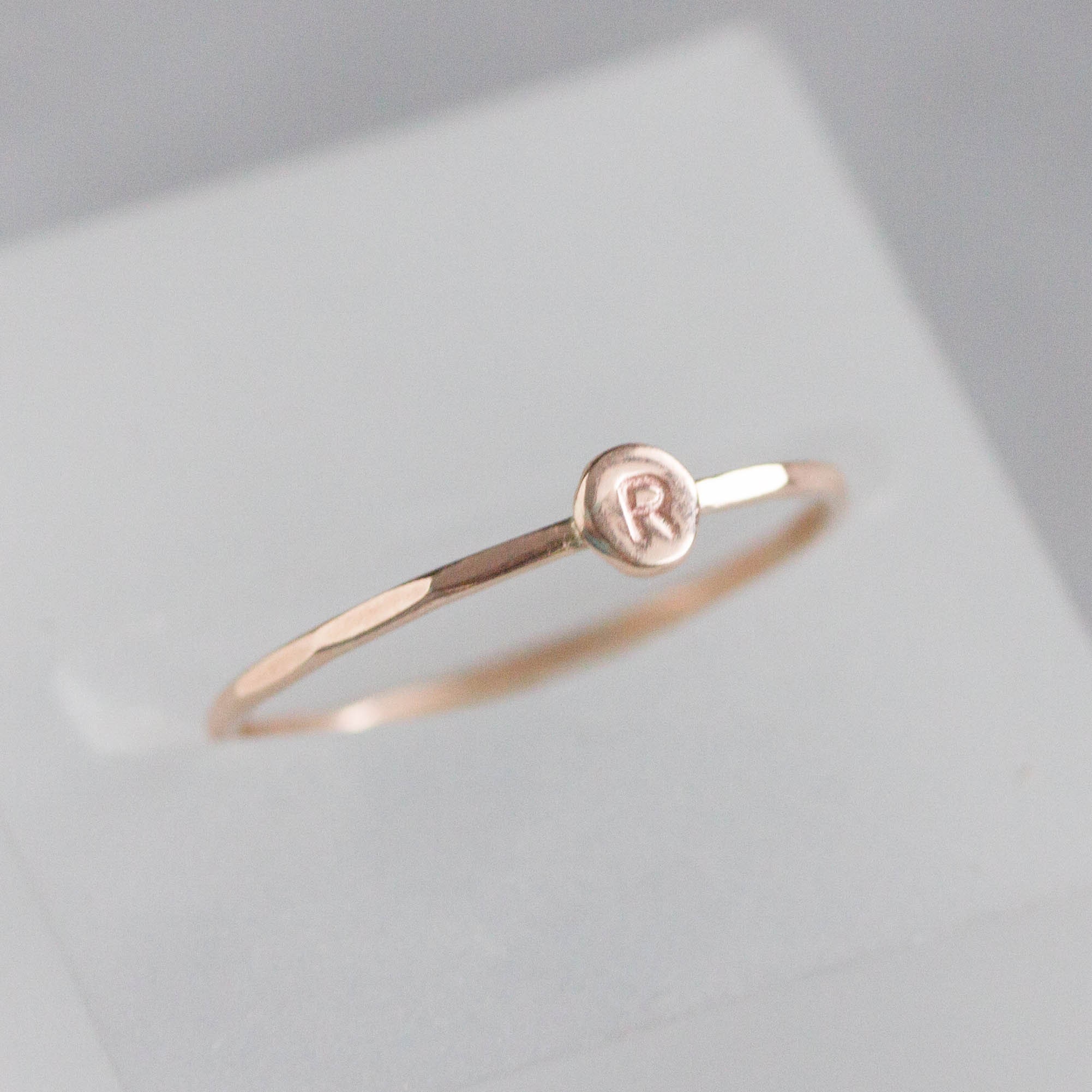 Rose gold initial ring tiny dainty stacking ring 9K rose | Etsy