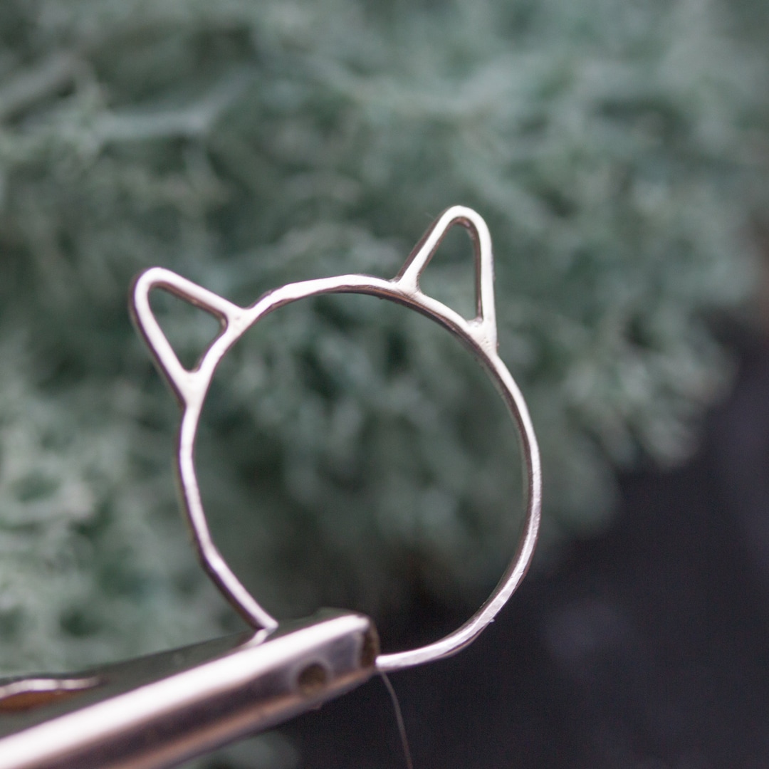 Cat Ring - Skinny Stackable Ring, Hammered Faceted Ring, Cat Person ...