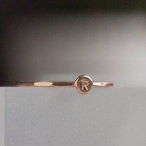 Rose Gold Initial Ring, Tiny Dainty Stacking Ring, 9K Rose Gold Stackable Ring - Etsy