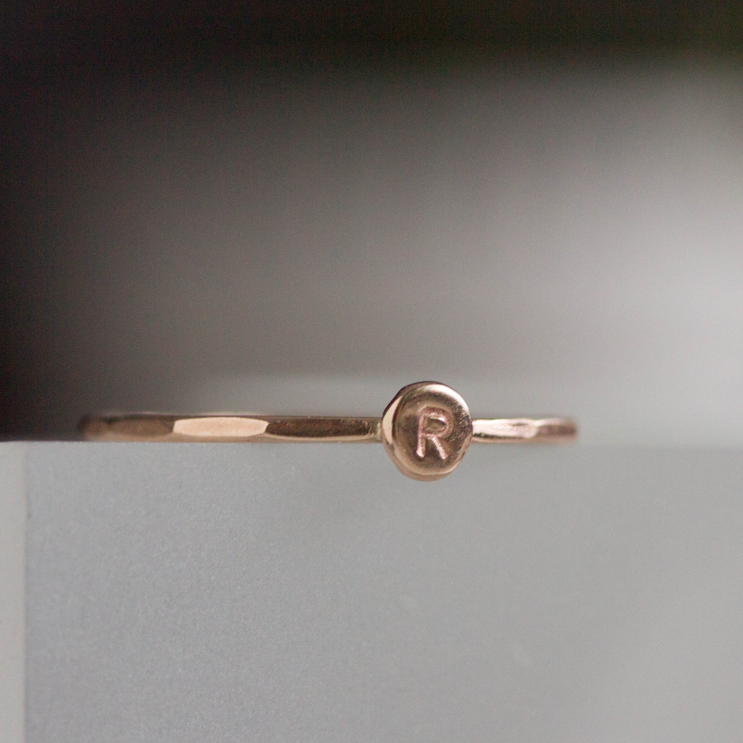 Rose gold initial ring tiny dainty stacking ring 9K rose | Etsy