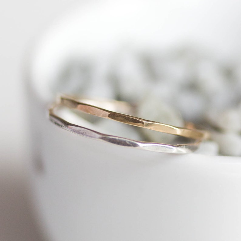 Skinny Faceted Ring Tiny Stackable Ring in Sterling Silver - Etsy