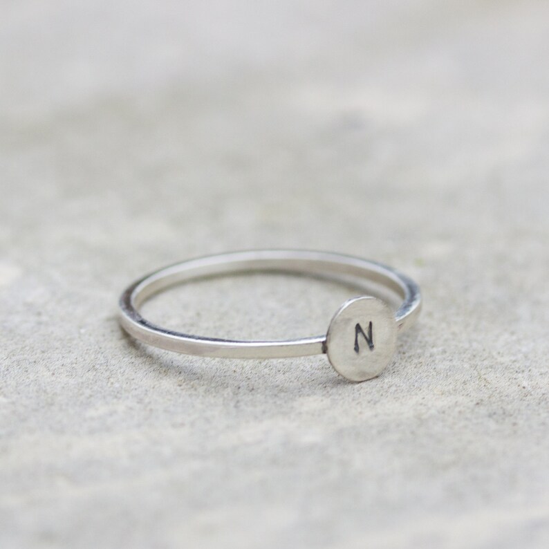 Initial Ring With Hand Stamped Capital Letter Sterling - Etsy