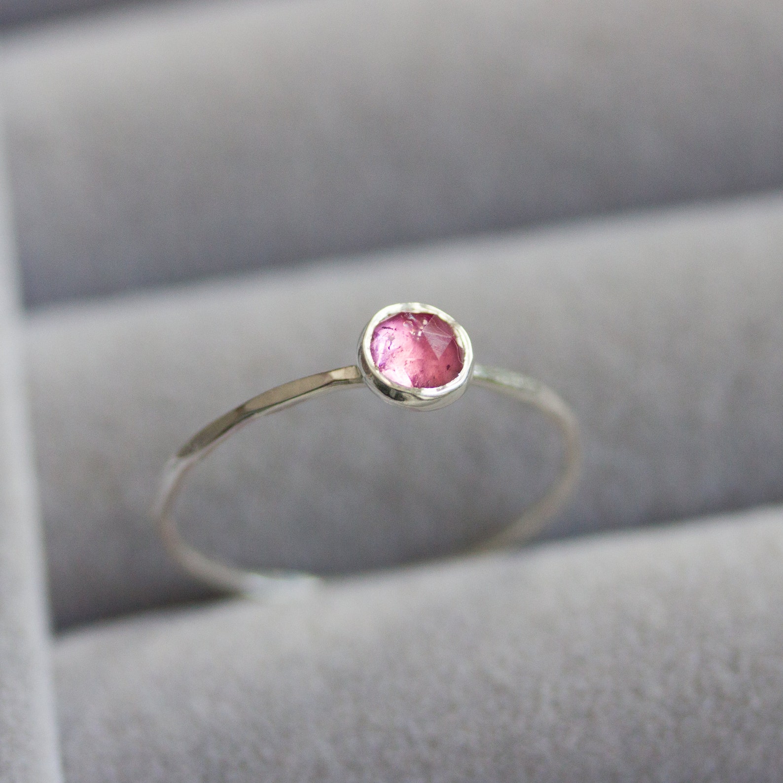 Pink Tourmaline Ring - Skinny Stackable Ring With Rose Cut Pink ...