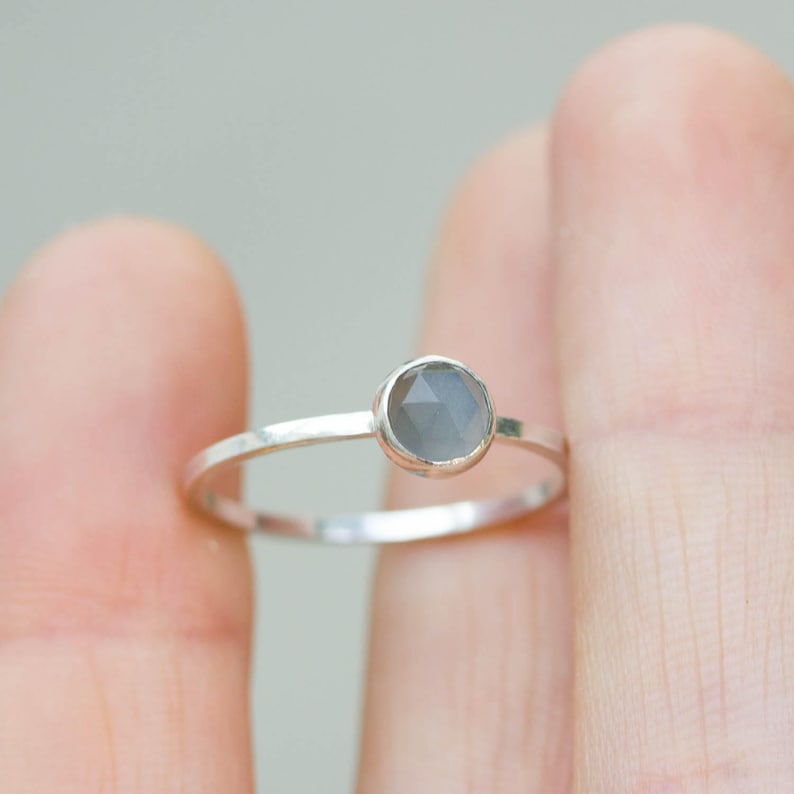 Gray Moonstone Simple silver solitaire ring with gray | Etsy