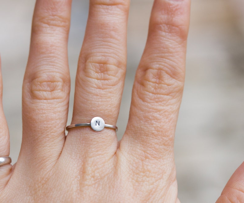 Initial Ring With Hand Stamped Capital Letter - Sterling Silver ...