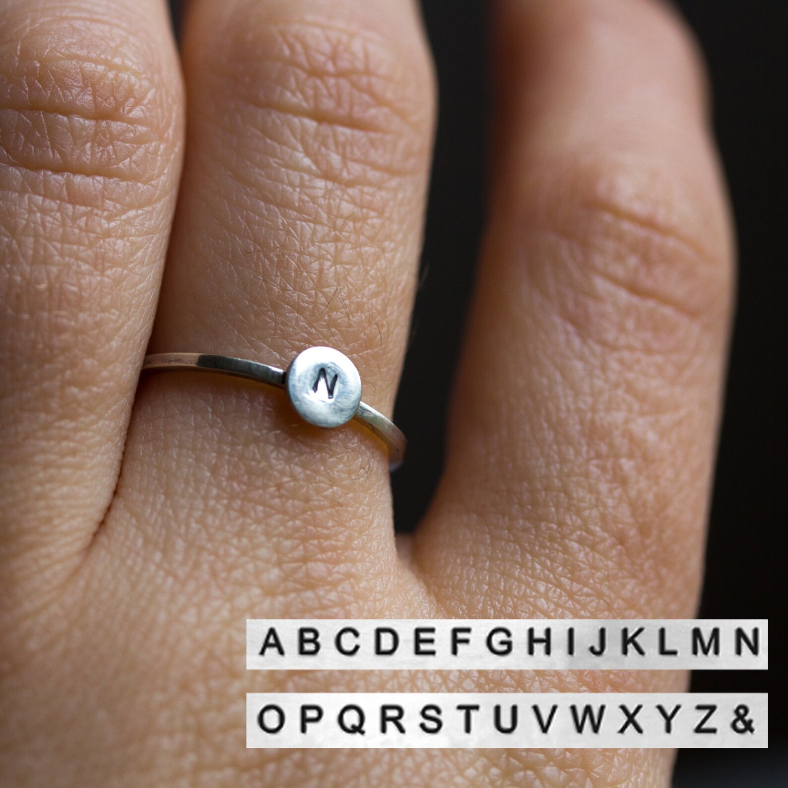 Initial Ring With Hand Stamped Capital Letter - Sterling Silver ...