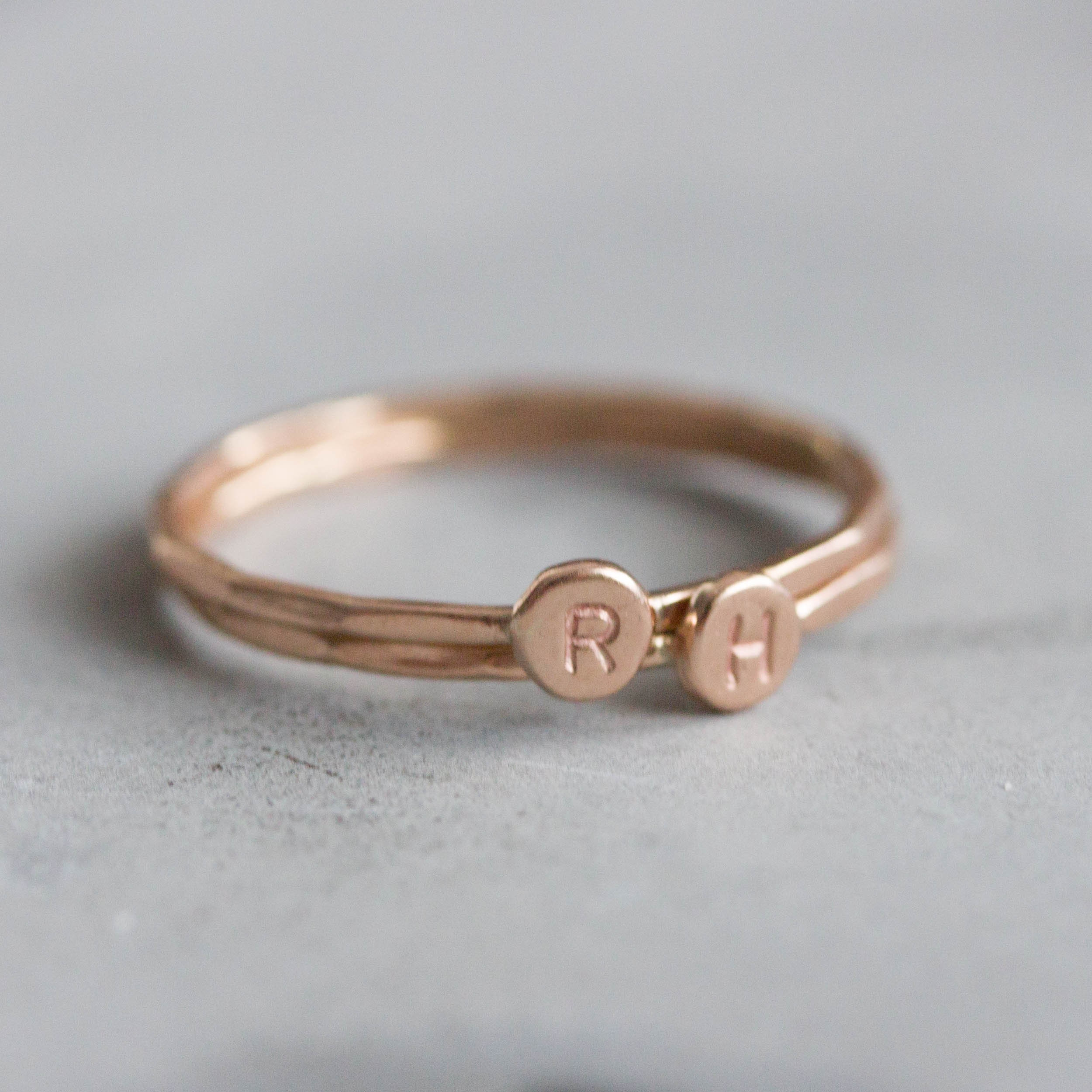 Rose gold initial ring tiny dainty stacking ring 9K rose | Etsy