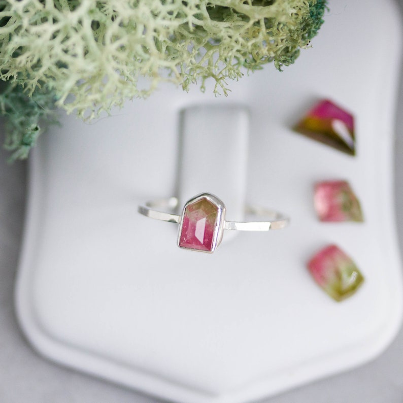 Bi-color Tourmaline Ring - Stackable Ring With Free Shape Tourmaline ...