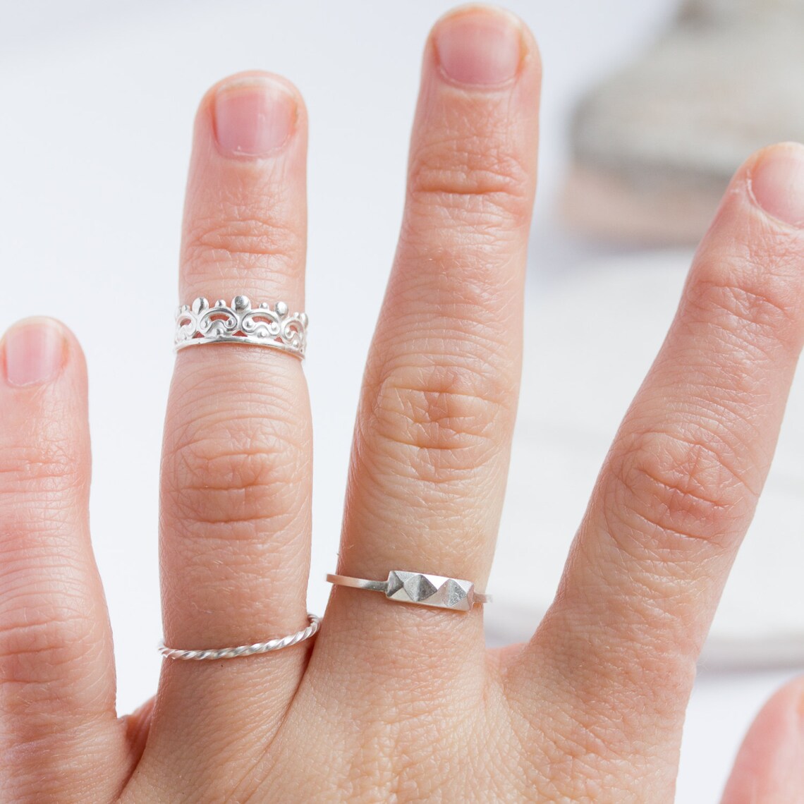 Geometric Ring With 3 Pyramids Modern Minimalistic Ring - Etsy