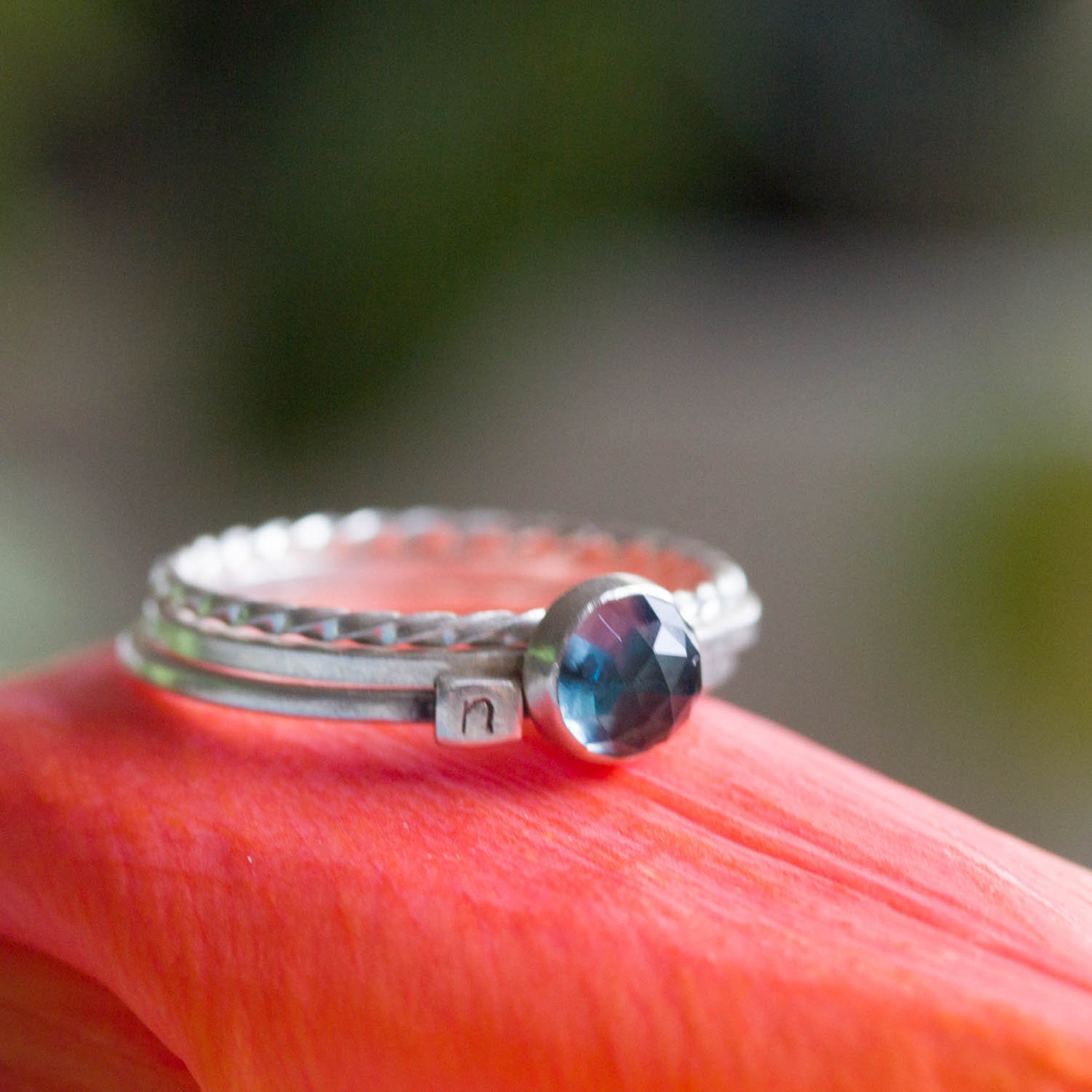 London Blue Topaz Ring - Skinny Stackable Ring With London Blue Topaz ...