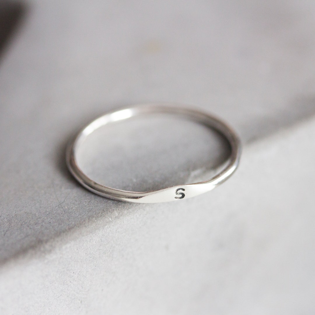 Monogram Ring With Hand Stamped Initial, Stackable Sterling Silver Ring ...