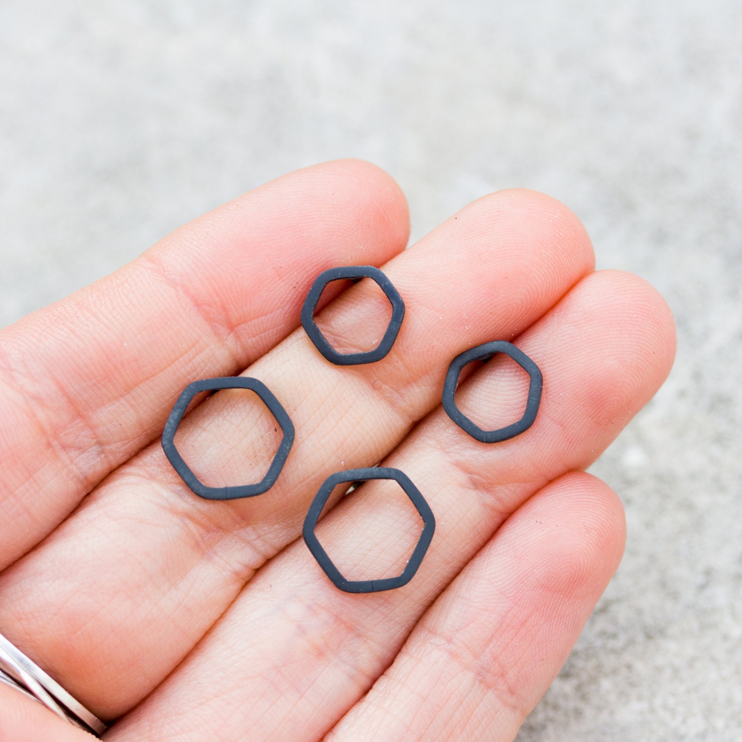 Hexagon Studs - Black Sterling Silver Stud Earrings - Minimal, Simple ...
