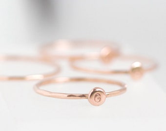 Initial Ring Tiny Dainty Stacking Ring 9K Gold Stackable | Etsy