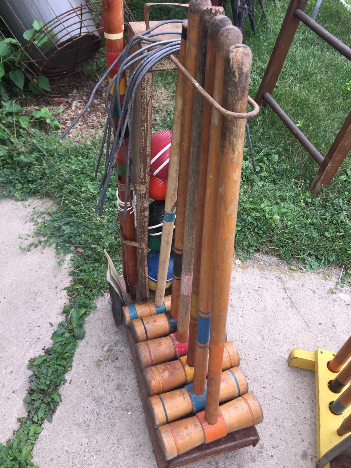 Vintage Six Player Wood Croquet Set With Metal Crate Holder, Very Cool ...