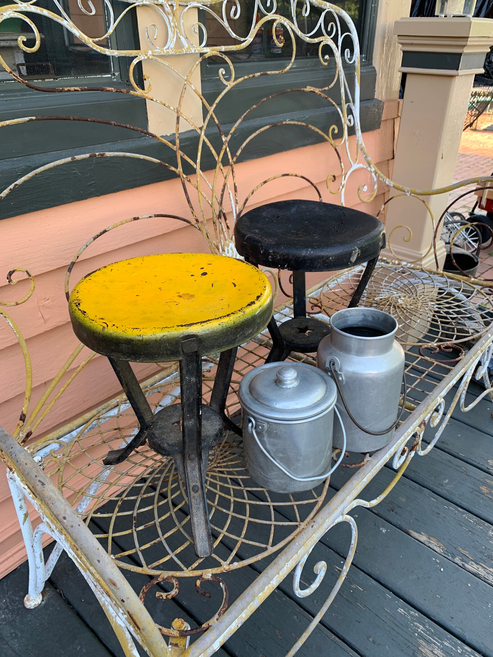 Antique Farm Milking Stool w Star paint on seat metal farm | Etsy