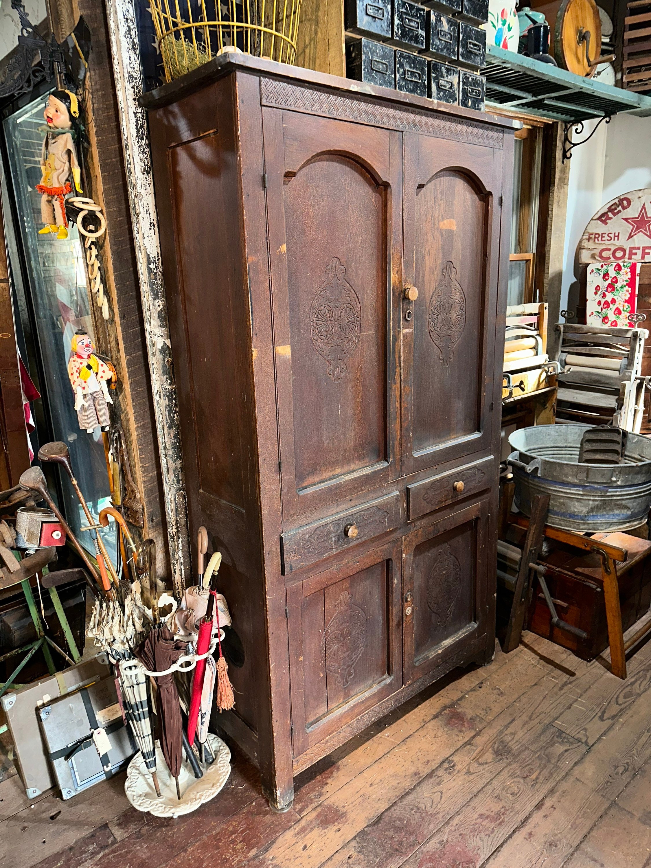 Primitive Farm House Pie Cabinet, Extremely Old, Numerous Shelves, 2 ...