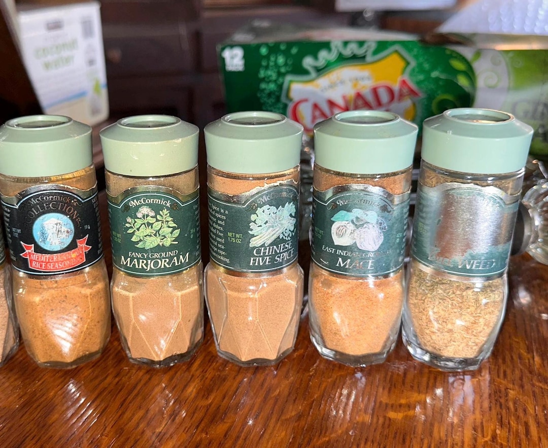Vintage Mccormick Spice Bottles - Light Green Lids - Dark Green Labels ...