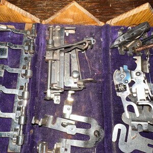Antique Singer Puzzle Box Assorted Attachments and Bobbin Accessory Kit ...