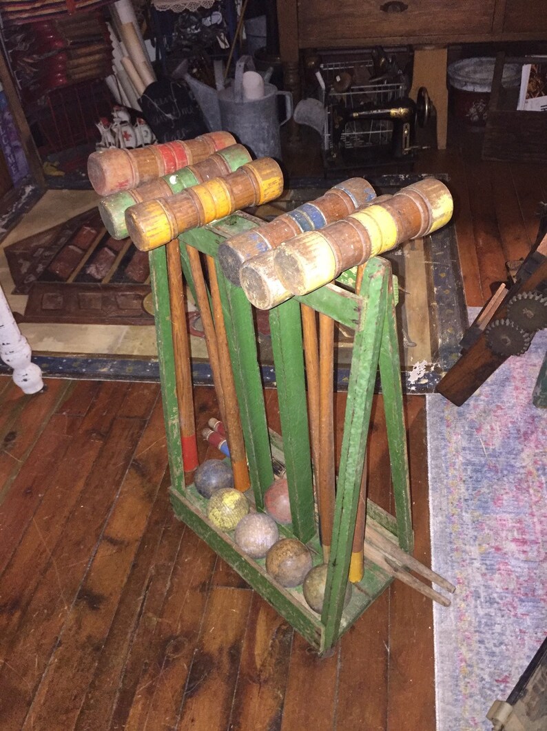 Vintage Six Player Wood Croquet Set With Wood Crate Holder, Very Cool ...