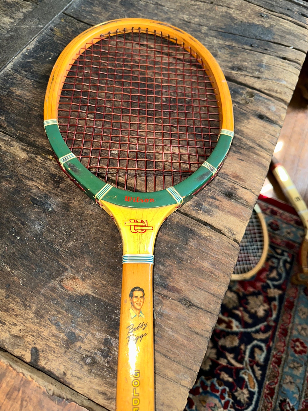 Vintage Wilson Bobby Riggs Golden State Wood Tennis Racquet, W/ Brace ...