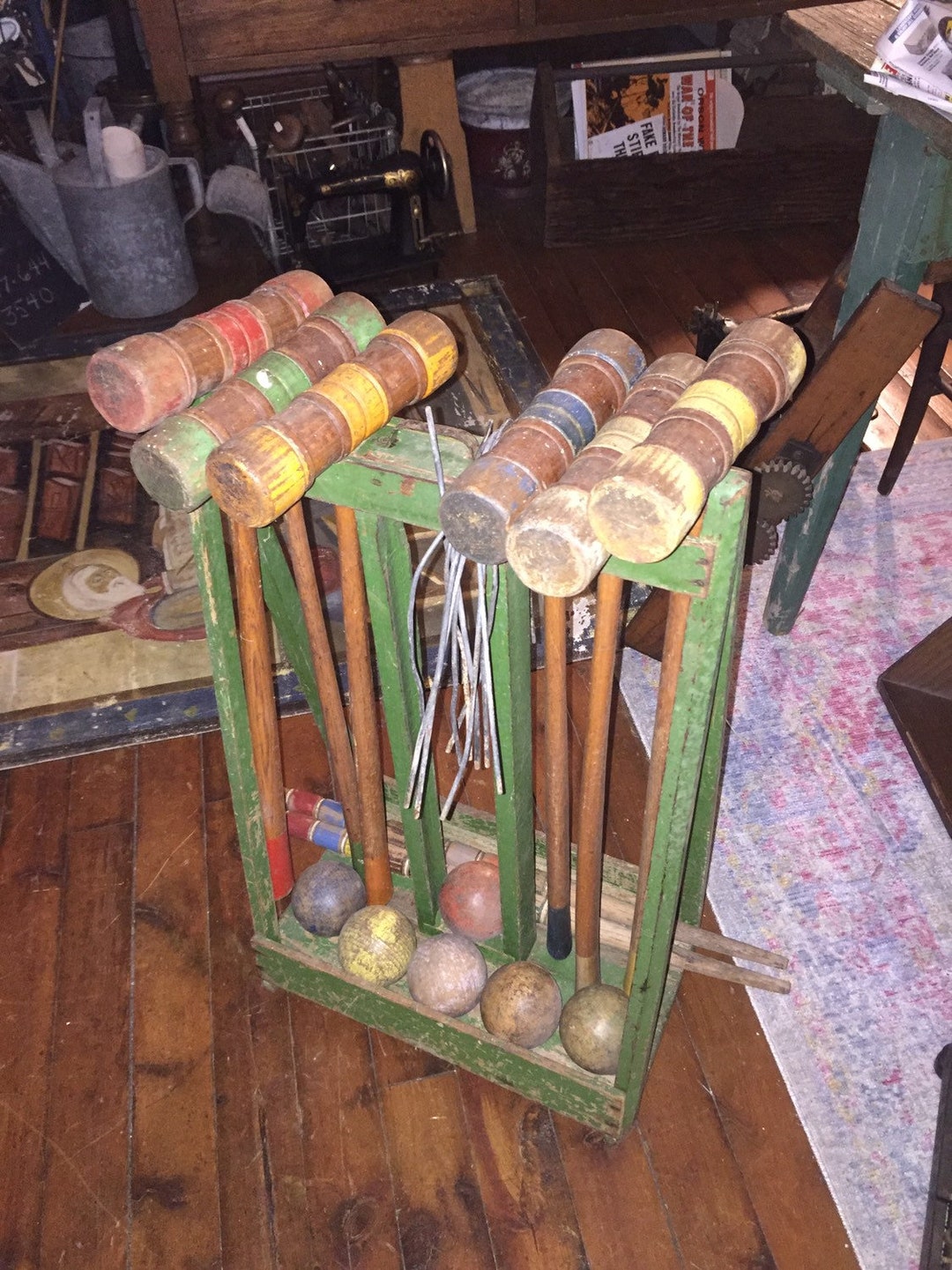 Vintage Six Player Wood Croquet Set With Wood Crate Holder, Very Cool ...
