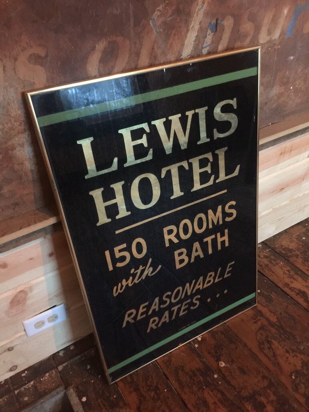 Vintage Lewis Hotel Glass Reverse Painted and Framed, 150 Rooms With ...