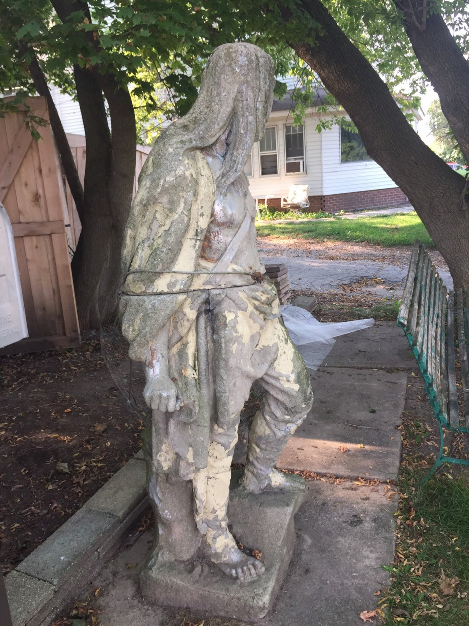 Antique American Indian Concrete STATUE Approx 6' Tall, See Description ...