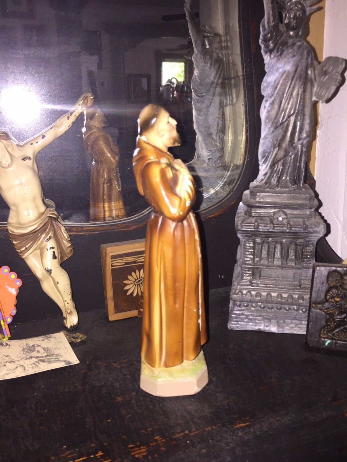 Vintage Religious Statue of Franciscan Monk, Plaster Statue Religious ...