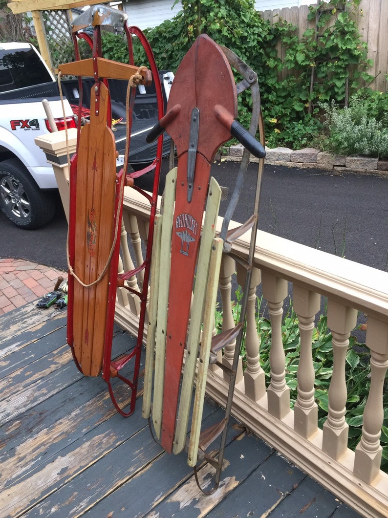 Ex. Rare Vintage 1940's Red Rocket Sled W/ P-38 Lightning Plane Decal ...