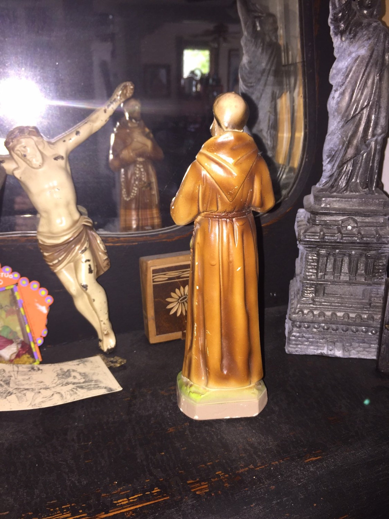 Vintage Religious Statue of Franciscan Monk, Plaster Statue Religious ...